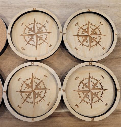 Nautical Compass Coasters Laser Engraved Baltic Birch Drink Coaster