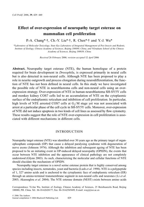 Pdf Effect Of Over‐expression Of Neuropathy Target Esterase On
