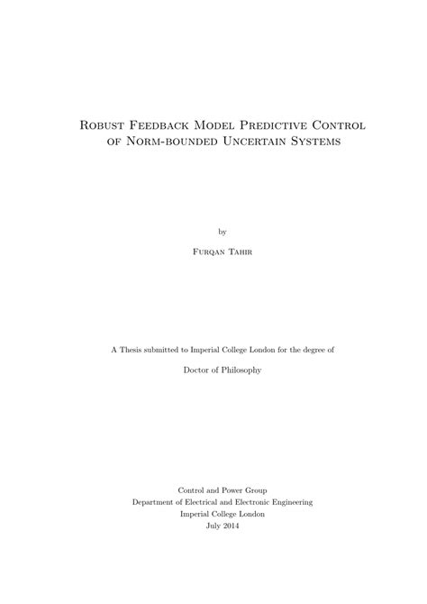 Pdf Robust Feedback Model Predictive Control Of Norm Bounded Uncertain Systems