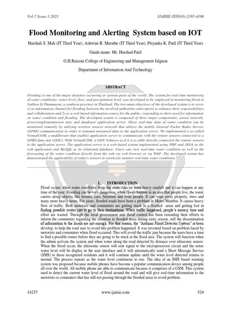 Flood Monitoring And Alerting System Based On Iot Ijariie14237 Pdf Application Server