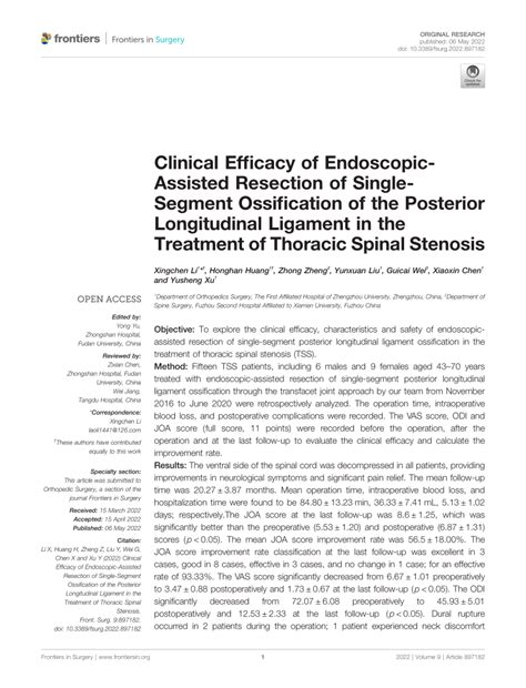 Pdf Clinical Efficacy Of Endoscopic Assisted Resection Of Single Segment Ossification Of The