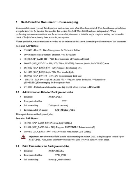 Best Practice Document For Housekeeping In Sap Pdf Customer