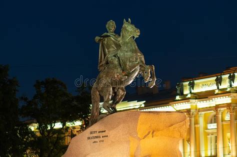 Russia Petersburg Aug Monument Night Bronze Peter Great Petersburg Emperor Russia