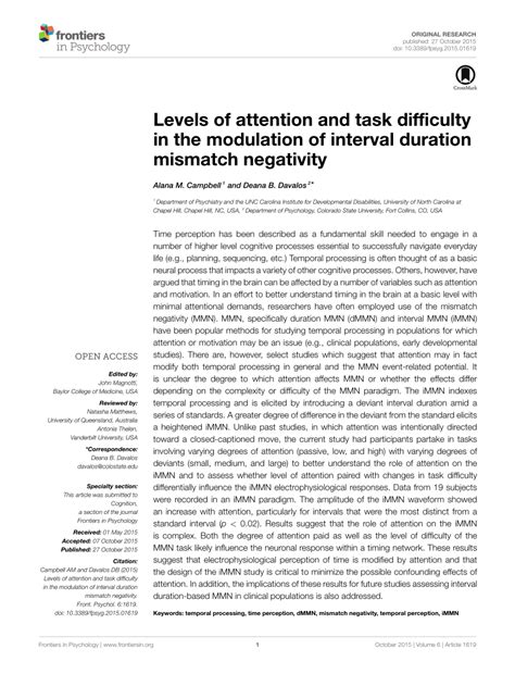 PDF Levels Of Attention And Task Difficulty In The Modulation Of Interval Duration Mismatch