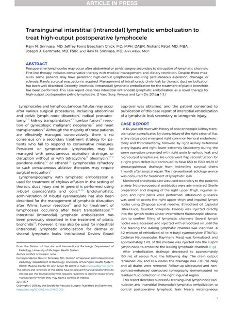 Pdf Transinguinal Interstitial Intranodal Lymphatic Embolization To