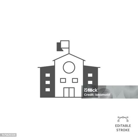 편집 가능한 획이 있는 학교 플랫 라인 아이콘입니다 아이콘은 웹 디자인 모바일 앱 Ui Ux 및 Gui 디자인에 적합합니다 건물 외관에 대한 스톡 벡터 아트 및 기타 이미지