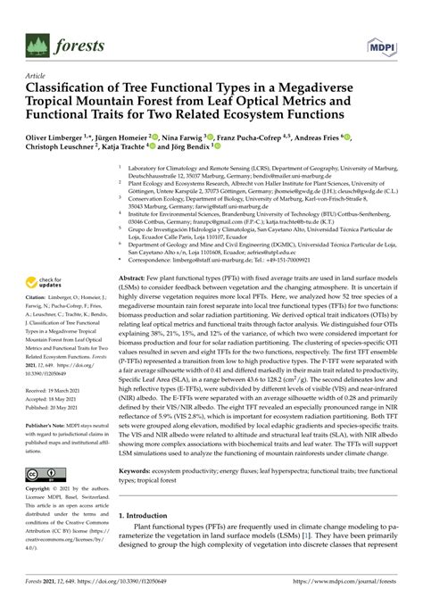 Pdf Classification Of Tree Functional Types In A Megadiverse Tropical
