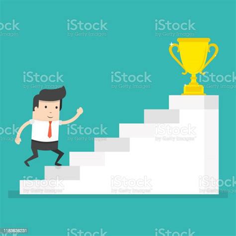 트로피까지 달리는 사업가 비즈니스 컨셉을 성공으로 이부 플랫 만화 스타일입니다 벡터 그림입니다 개념에 대한 스톡 벡터 아트 및