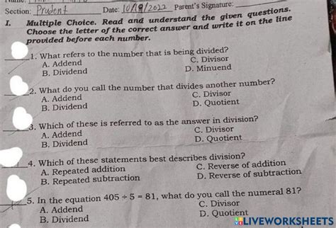 Division Fact Free Interactive Worksheets 2215047