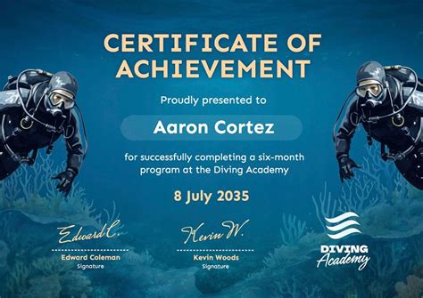 Diving Certificate Achievement Template Editable Premium Editable