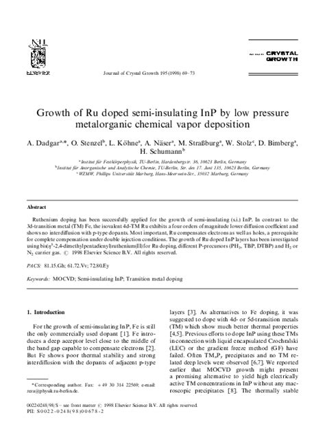 Pdf Growth Of Ru Doped Semi Insulating Inp By Low Pressure