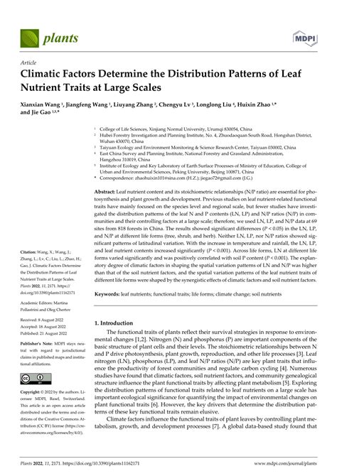 Pdf Climatic Factors Determine The Distribution Patterns Of Leaf