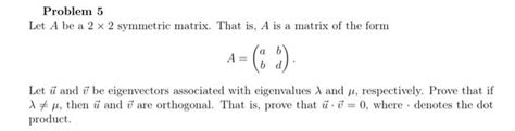 Solved Problem Let A Be A Symmetric Matrix That Is A Chegg Com