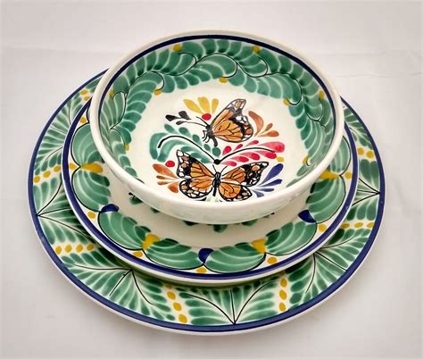 Monarch Mexican Pottery Butterfly Dish Set 6 Pieces One Service
