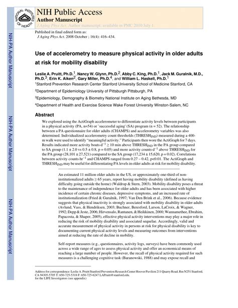 Pdf Use Of Accelerometry To Measure Physical Activity In Older Adults
