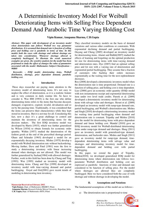 Pdf A Deterministic Inventory Model For Weibull Deteriorating Items With Selling Price