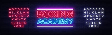권투 아카데미 네온 사인 벡터 텍스트 디자인 서식 파일 네온 사인 라이트 배너 네온 간판 야간 밝은 광고 빛 비 권투 벡터