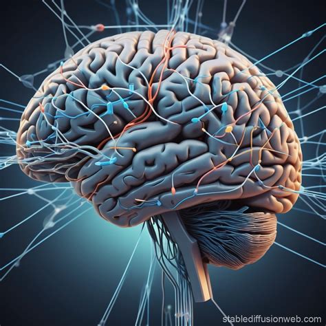 an abstract representation of the human brain interconnected with an artificial neural network ...