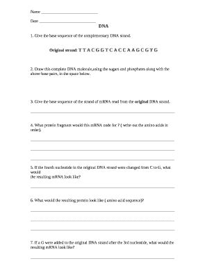 Write The Sequence Of The Complementary Strand Dna To Dna Doc Template PdfFiller