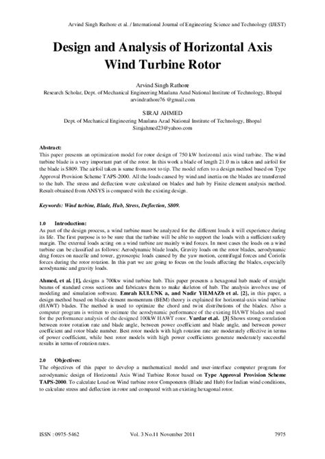 Pdf Design And Analysis Of Horizontal Axis Wind Turbine Rotor