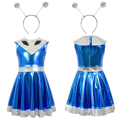 Cowsor Girls Space Astronaut Alien Dress Metallic Glitter Mesh