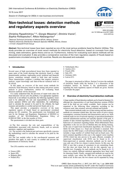 Pdf Non Technical Losses Detection Methods And Regulatory Aspects
