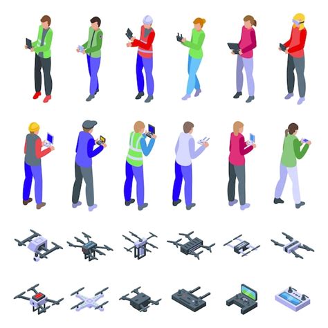 Premium Vector Drone Operator Icons Set Isometric Vector Remote Control