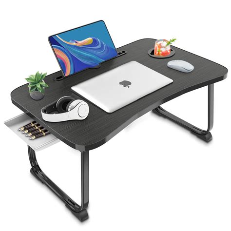 Fayquaze Lap Laptop Desk Portable Foldable Laptop Bed Table With Storage Drawer And Cup Holder