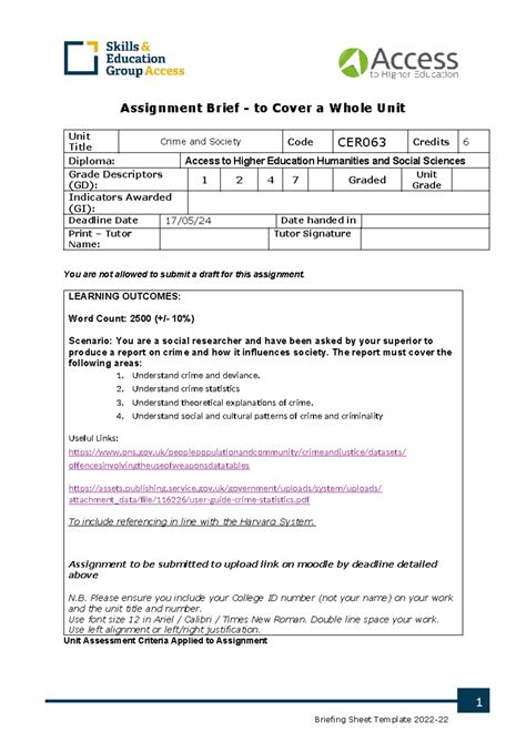 Assignment Brief Seg Cas 1 Briefing Sheet Template 2022 Assignment