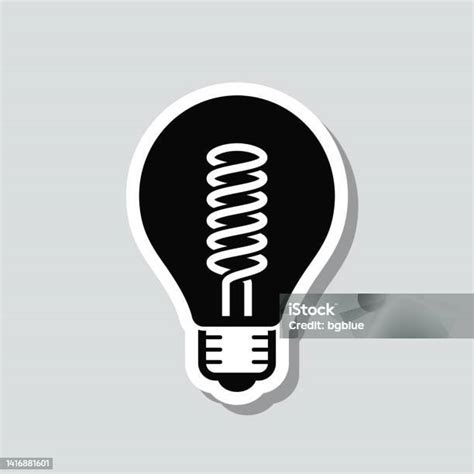 나선형 필라멘트가있는 전구 회색 배경에 아이콘 스티커 절전형 전구에 대한 스톡 벡터 아트 및 기타 이미지 절전형 전구 3