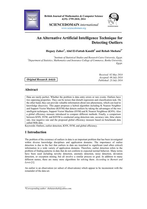 Pdf An Alternative Artificial Intelligence Technique For Detecting Outliers