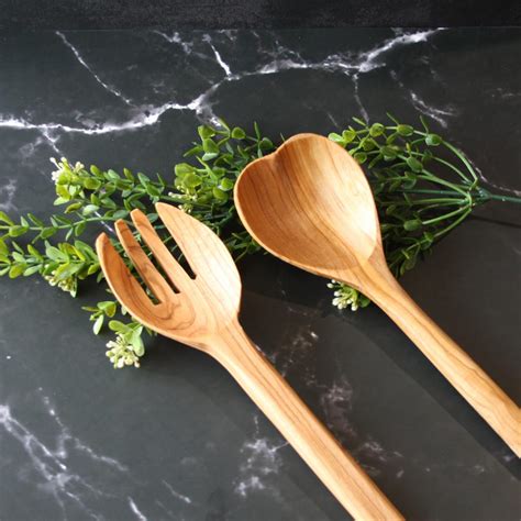 Personalized Olive Wood Salad Servers Set Of 2 Wooden Salad Servers