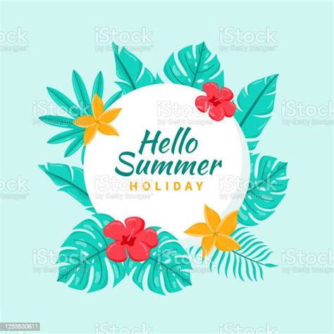 손으로 그린 열대 안녕하세요 여름 배경 열대 잎과 꽃여름 배경 플랫 디자인 개념에 대한 스톡 벡터 아트 및 기타 이미지 개념 계절 공휴일 Istock