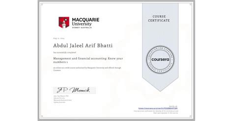 Abdul Jaleel Arif On Linkedin Completion Certificate For Management And Financial Accounting