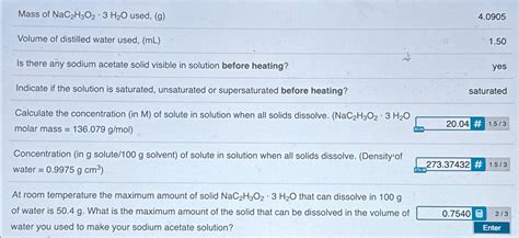 Solved Mass Of Nac2h3o23h2o ﻿used G40905volume Of