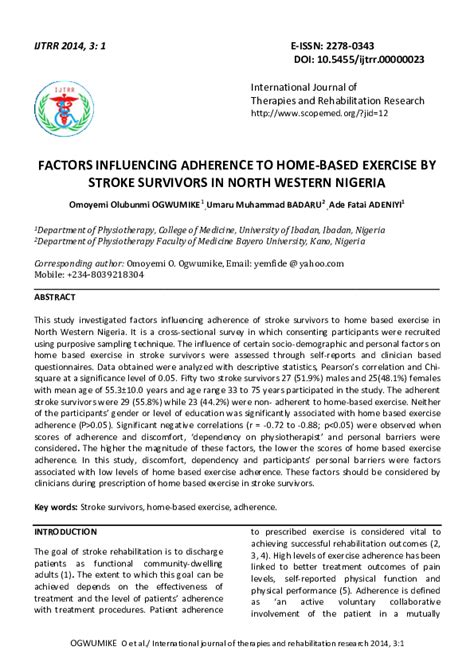 Pdf Factors Influencing Adherence To Home Based Exercise By Stroke Survivors In North Western
