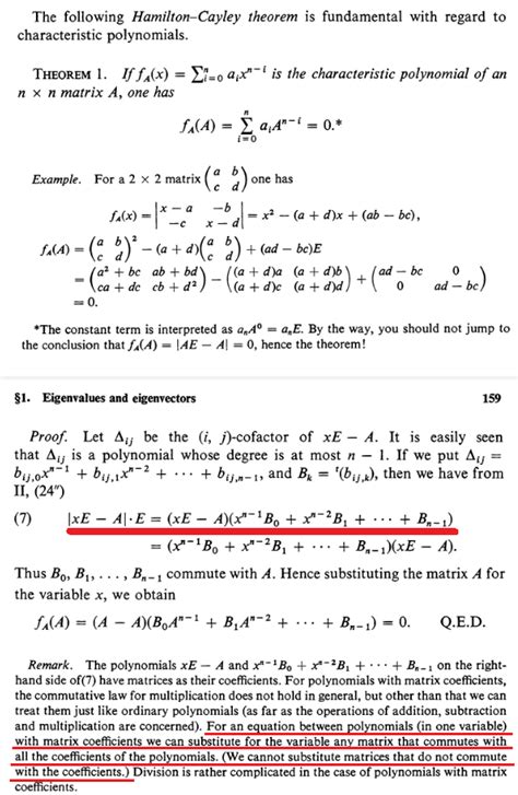 Polynomials About A Proof Of Cayley Hamilton Theorem In Linear Algebra By Ichiro Satake