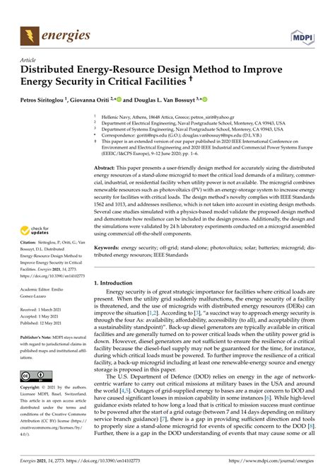 Pdf Distributed Energy Resource Design Method To Improve Energy