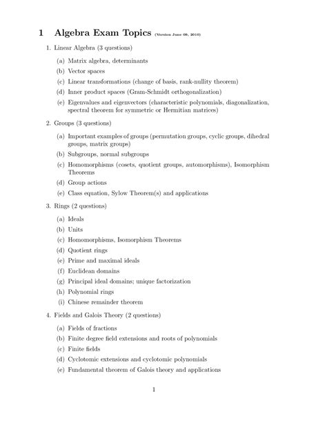 Vector Spaces Algebra Exam Docsity