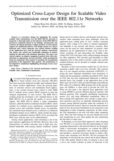 Pdf Optimized Cross Layer Design For Scalable Video Transmission Over The Ieee 80211e Networks