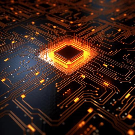 Premium Photo Glowing Orange Semiconductor Chip Circuits Generative Ai
