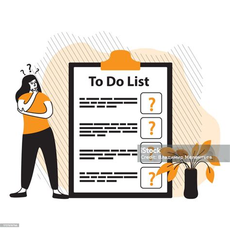 월 계획 할 일 목록 시간 관리 여자는 할 일 목록 근처에 서 있다 개성 개념에 대한 스톡 벡터 아트 및 기타 이미지 개성 개념 검사 보기 경영자 Istock