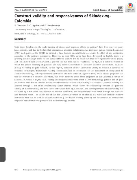 Pdf Construct Validity And Responsiveness Of Skindex‐29‐colombia