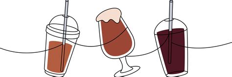Coffee Cups One Line Colored Continuous Drawing Vector Image