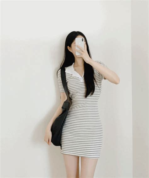 4컬러 스트라이프 단가라 카라넥 미니원피스 여름원피스 반팔원피스 마린룩 리조트룩 휴가룩 휴양지 여름휴가 데일리룩 일상룩