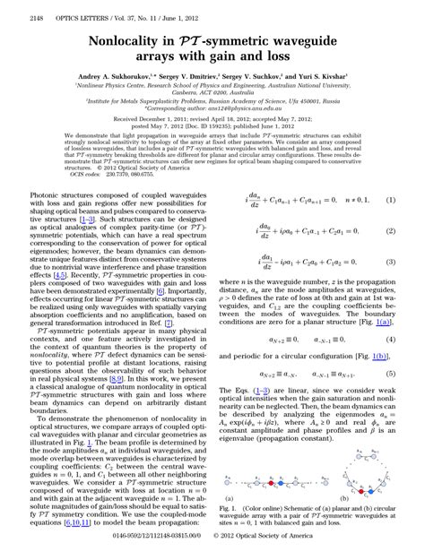 pdf nonlocality in pt symmetric waveguide arrays with gain and loss
