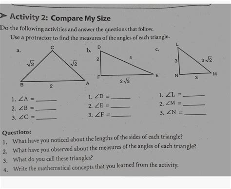 solved activity 2 compare my size do the following activities and