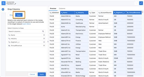 Drop Columns Transformation Drop Columns From The Recipe