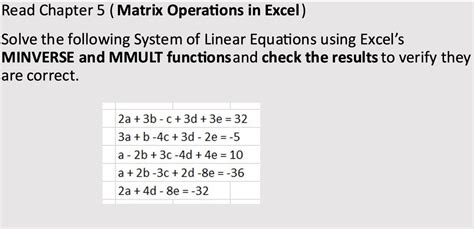 Solved Read Chapter Matrix Operations In Excel Solve The Chegg
