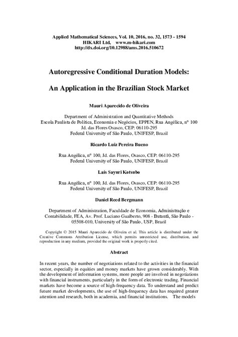 Pdf Autoregressive Conditional Duration Models An Application In The Brazilian Stock Market